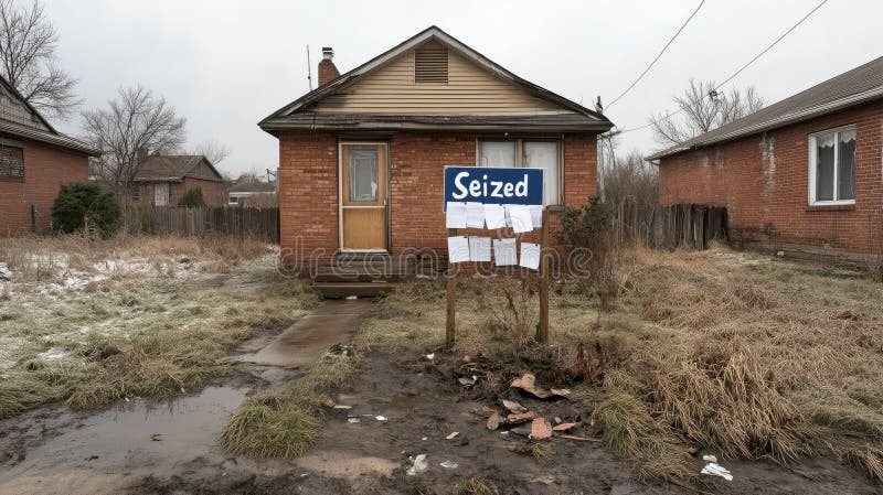 Image Depicts Front View of Apartment in City with Seized Sign ...