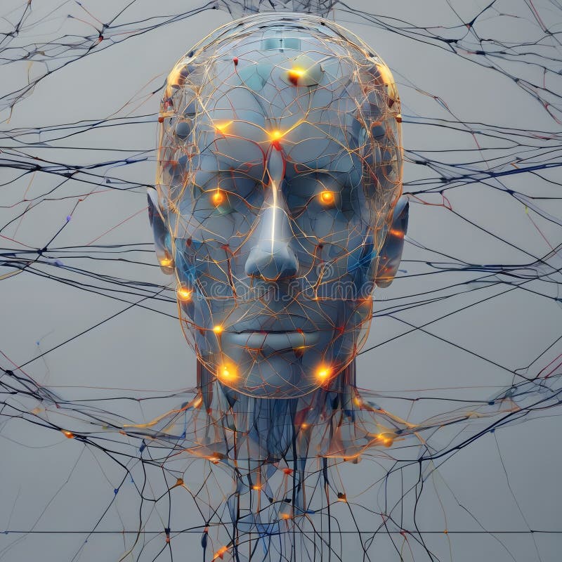 Futuristic Neural Network Head with Glowing Connections Stock Photo ...