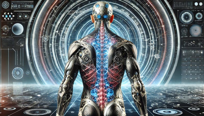 Biomechanical Humanoid in Futuristic Digital Interface Stock Image ...