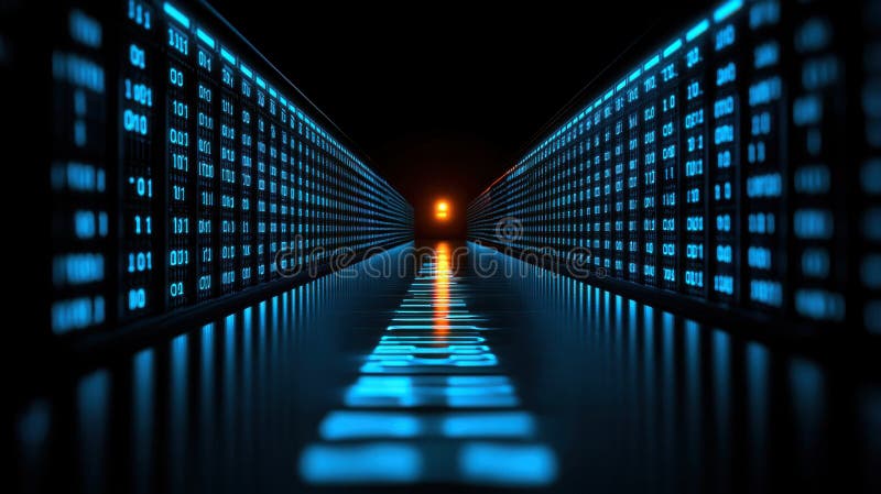 Futuristic Data Stream Visualization with Glowing Binary Code and Light ...