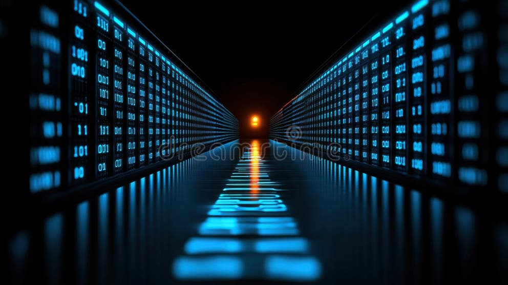 Futuristic Data Stream Visualization with Glowing Binary Code and Light ...