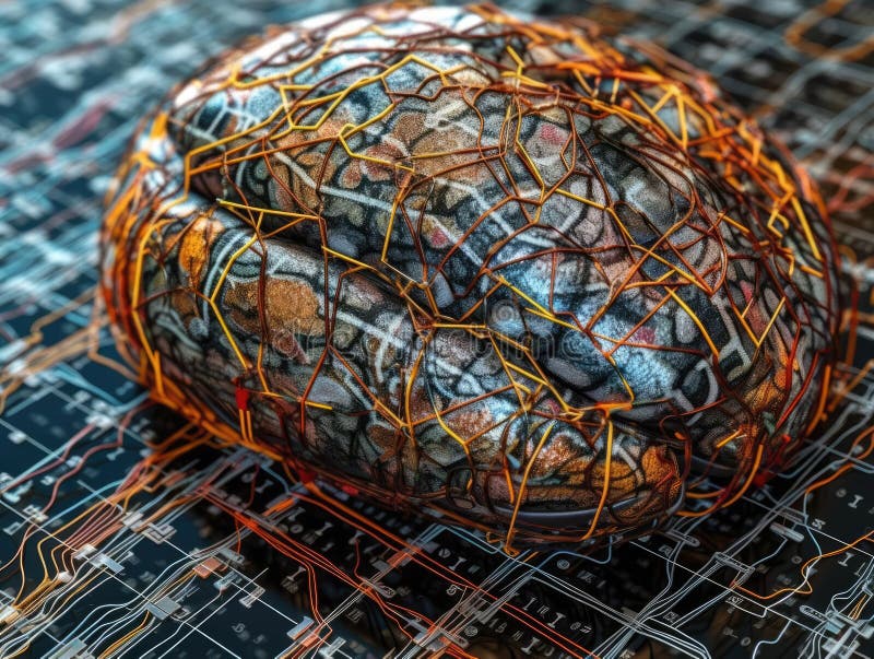 Futuristic AI Brain with Abstract Data Visuals Stock Illustration ...