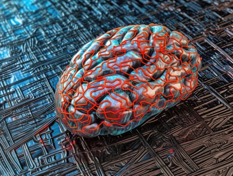 Futuristic AI Brain with Abstract Data Visuals Stock Illustration ...