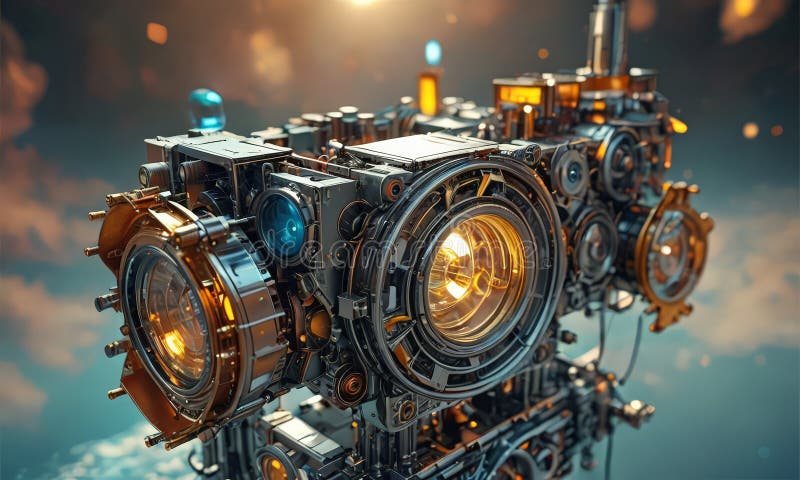 Complex, Futuristic Machine with Intricate Gears and Mechanisms ...