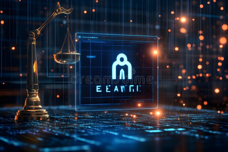 Futuristic Law Scale with Digital Interface and Glowing Technology ...