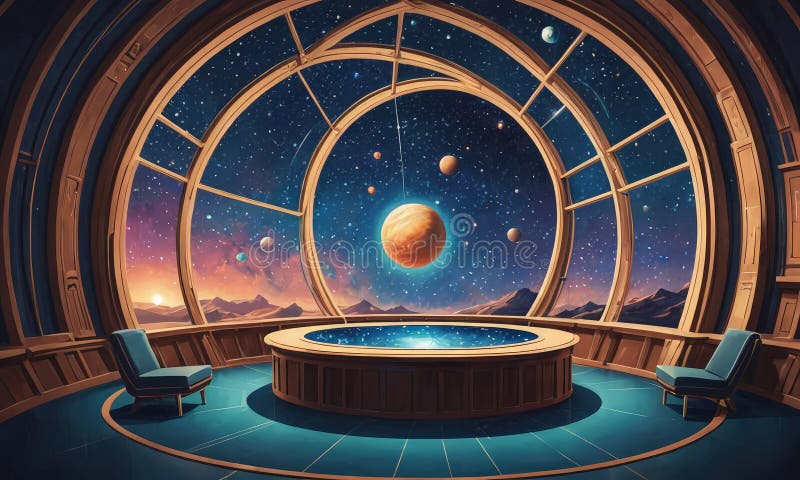 Circular Room with Circular Window, Two Blue Chairs, and Circular Pool ...