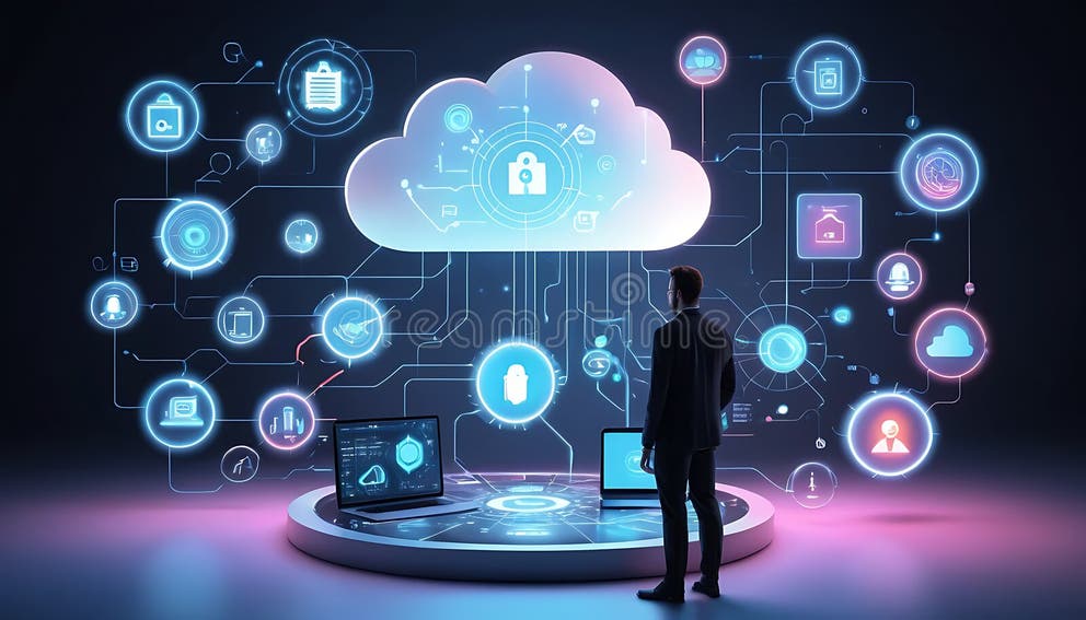 Secure Cloud Computing Network Stock Photo - Image of brand, database ...