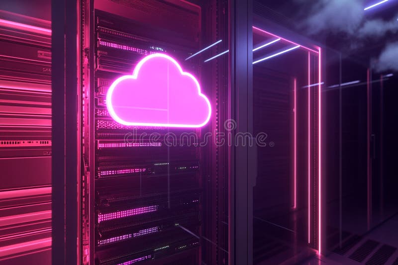 Pink Neon Cloud in a Server Room Glowing Brightly Futuristic Technology ...