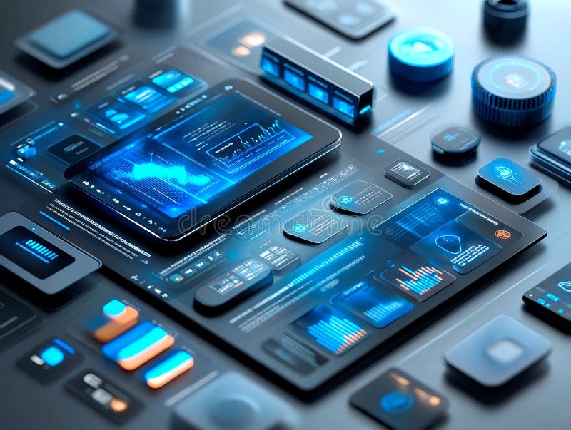 Image Depicts a Futuristic Tech Setup Featuring a Smartphone with ...