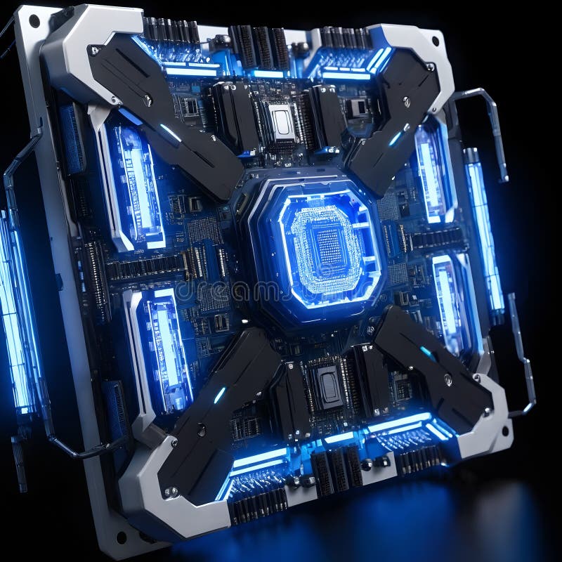 Futuristic Hexagonal Machine Core with Illuminated Blue Circuitry Stock ...