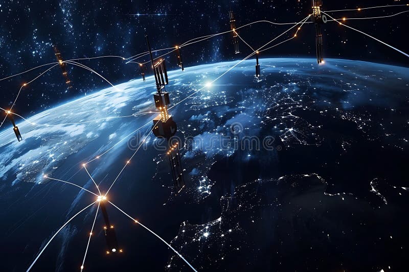 Global Network of Interconnected Satellites Orbiting Earth Stock ...