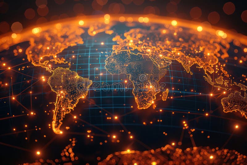 Connected World: Global Network on World Map with Dots Stock ...