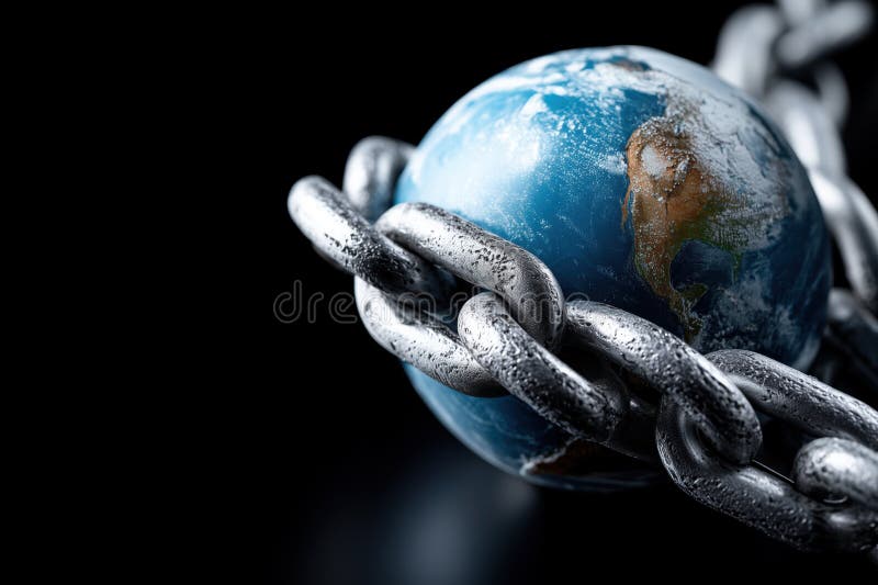 Image Depicts Globe Encircled by Metallic Chain Symbolizing Connection ...