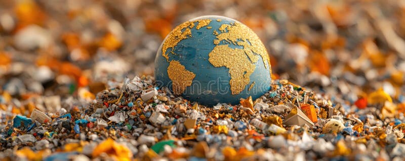 The Image Depicts a Globe Surrounded by Various Types of Trash Sitting ...
