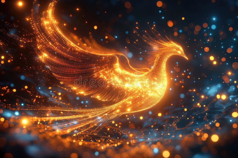 Fiery Phoenix Bird of Light: Digital Art of a Mystical Creature Stock ...