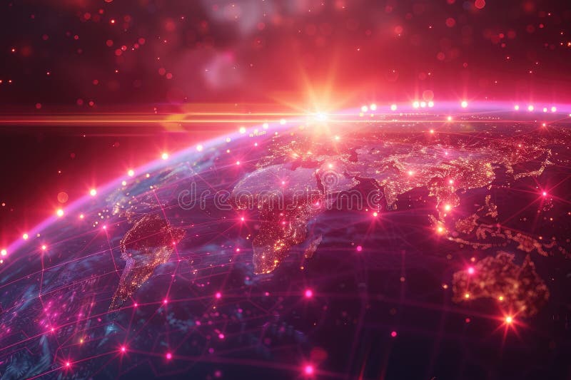 Global Network Connection: Illuminated Earth at Night Stock ...