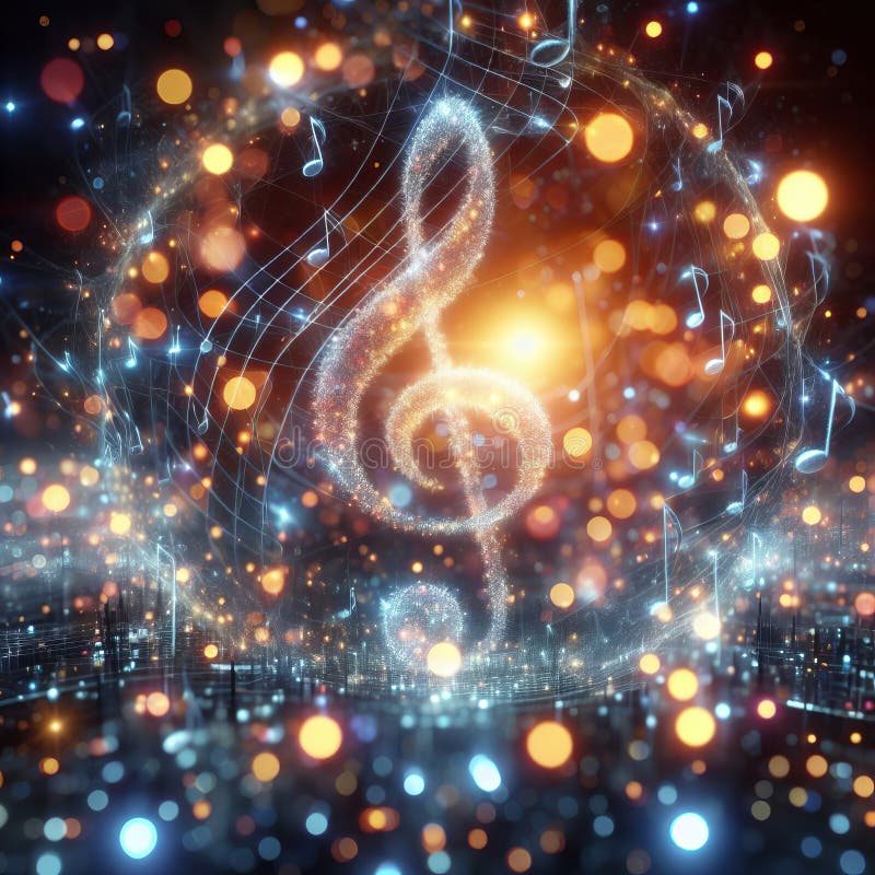 This Image Depicts a Glowing Treble Clef Surrounded by Musical Notes ... This Image Depicts a Glowing Treble Clef Surrounded by Musical Notes ...