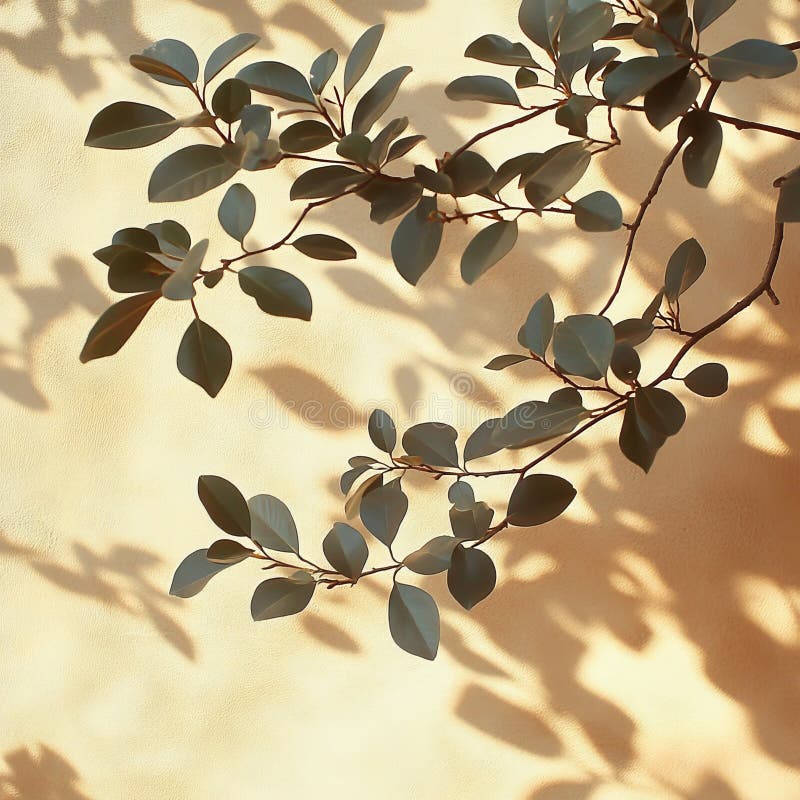 The Image Depicts Golden Light Casting Dappled Shadows of Leaves on a ...