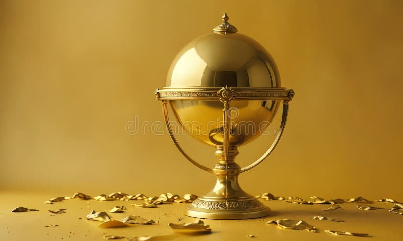 Golden Trophy with Domed Lid Sits on Golden Surface, Surrounded by ...