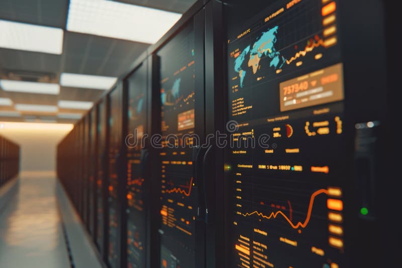 Businessmen Discussing Data Analytics in Modern Center with Big Screen ...