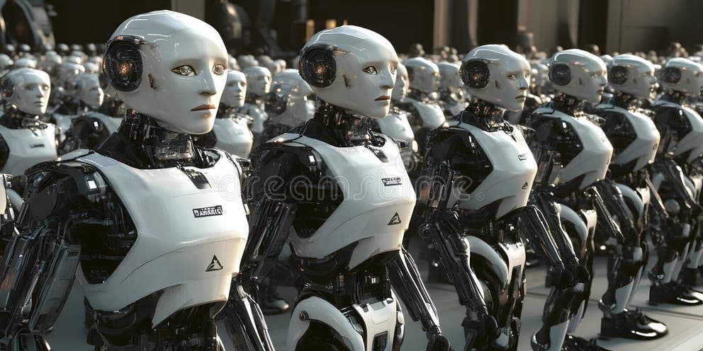 Humanoid Robots in Futuristic Suits Standing in Formation Stock ...