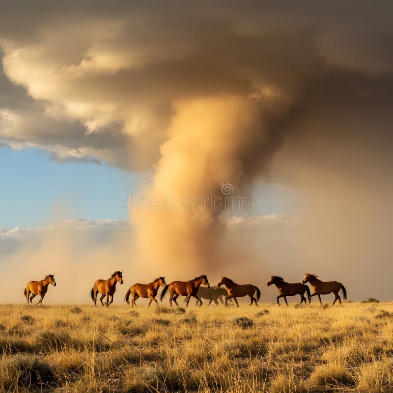 Horses Running from Dust Devil - Generated Using Ai Stock Photo - Image ...