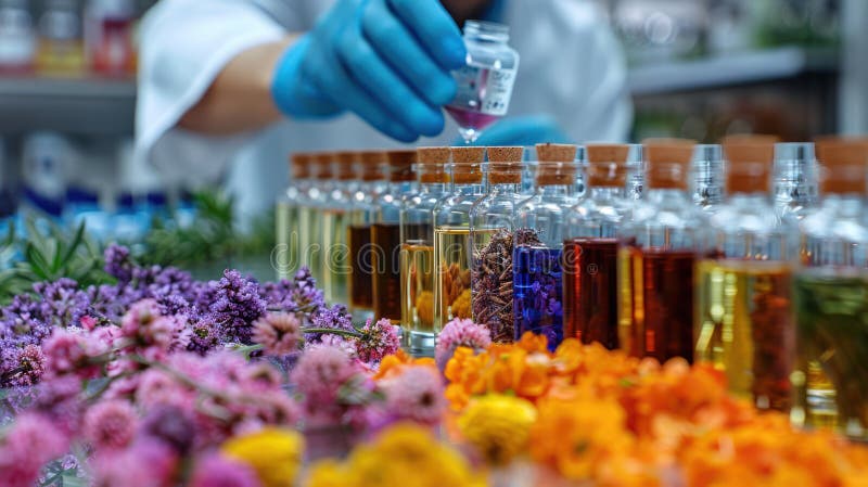 Modern Perfume Lab Technicians Analyzing Raw Materials Stock ...