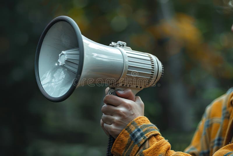 Powerful Communication: Hand Holding White Megaphone Stock Illustration ...