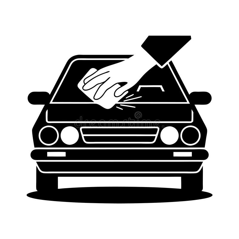 Car Cleaning Hand Wiping Front Windshield Vector for Auto Detailing ...