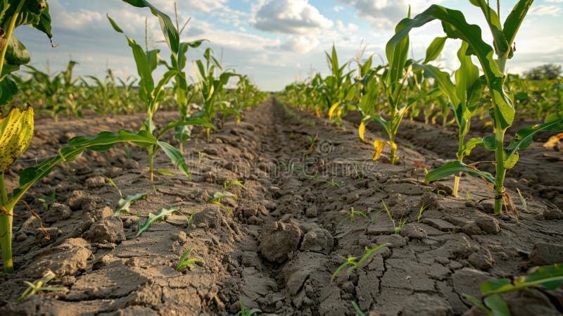 Devastating Drought: Cultivated Plants Withering on Crusty, Arid Soil ...