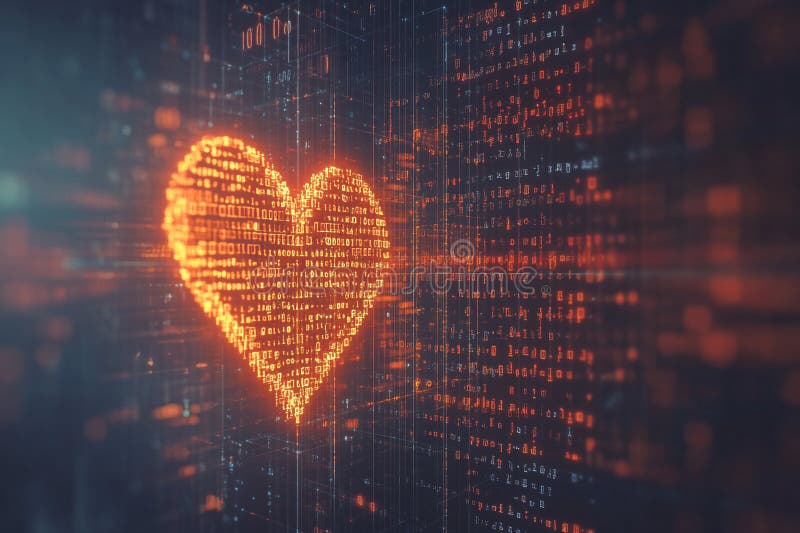 Digital Heart Glowing Warm Code Love Technology Stock Illustration ...
