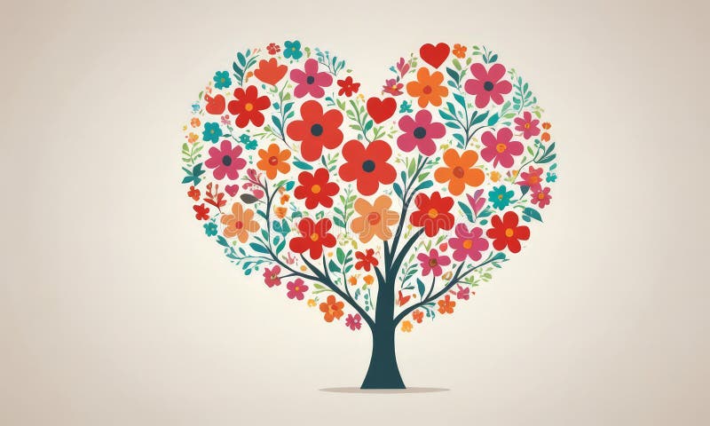 Heart-shaped Tree with Colorful Flowers and Leaves is Depicted Against ...