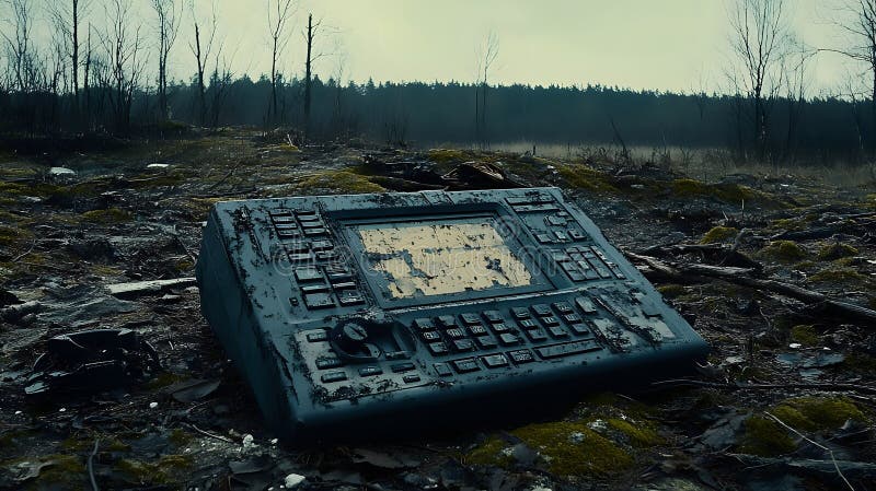 Abandoned Electronic Device in a Decayed Landscape Stock Illustration ...