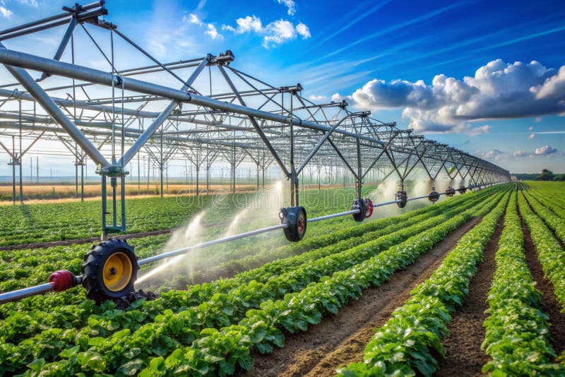 A High-tech Agricultural Setup with Automated Irrigation Systems Stock ...