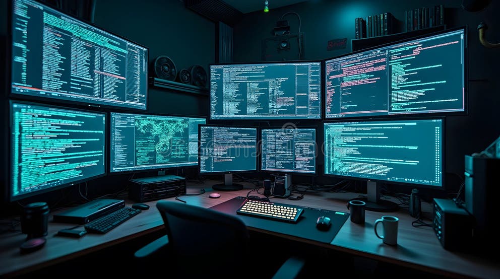 Cybersecurity Workspace stock illustration. Illustration of ...