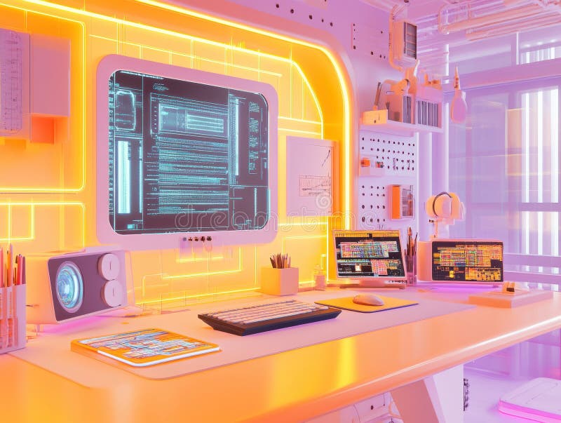 Image Depicts a High-tech Laboratory or Control Room, Illuminated by ...