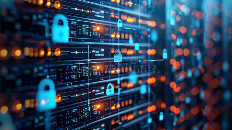 Cybersecurity and Data Protection Concept with Locked Server Racks ...