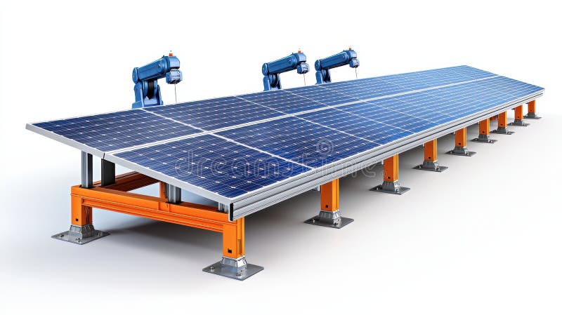 Robotic Arms Assembling Solar Panels on Modern Production Line Stock ...