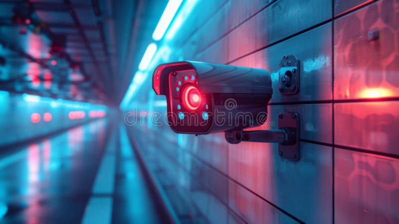 High-Tech Surveillance Camera in a Futuristic Corridor - Generative AI ...