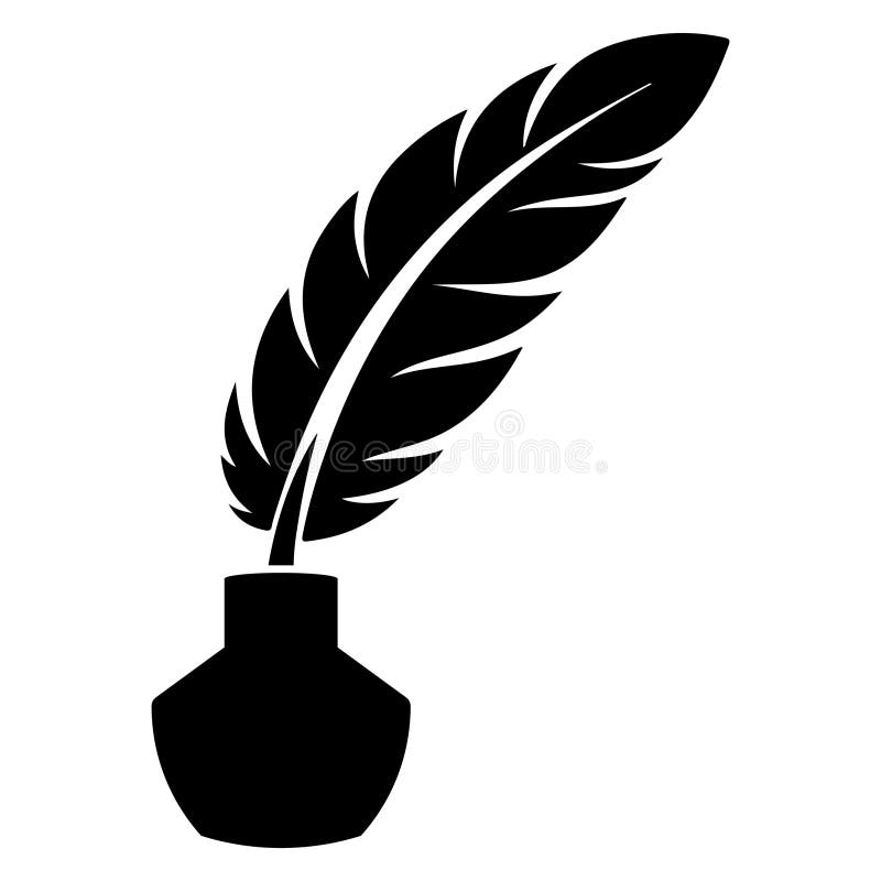 Feather and Ink Bottle Icon. Inkwell and Feather Graphic Symbol. Ink ...
