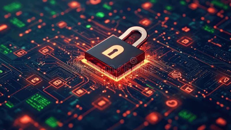 Secure Your Digital World with Cybersecurity Lock and Icons Stock ...
