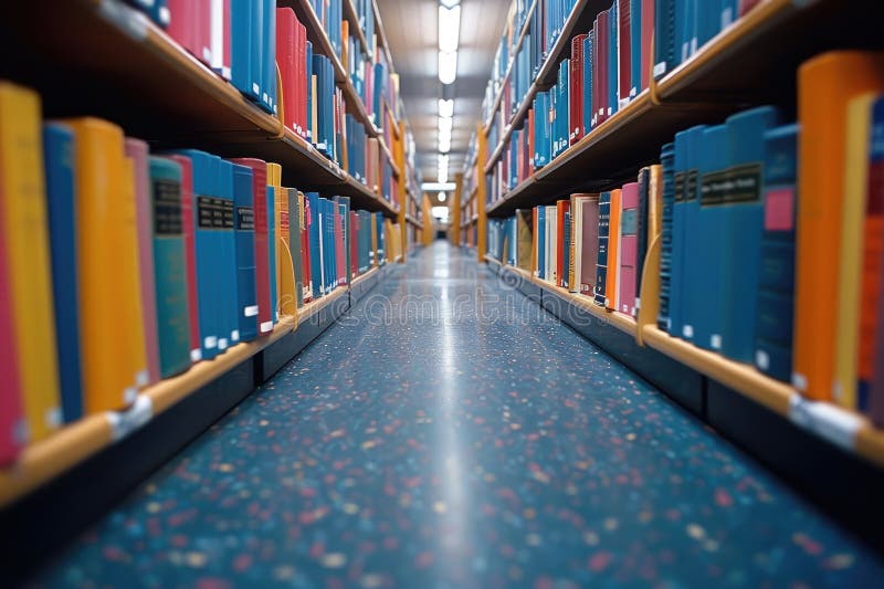 **Title:** Serene Library Corridor with Colorful Bookshelves and ...