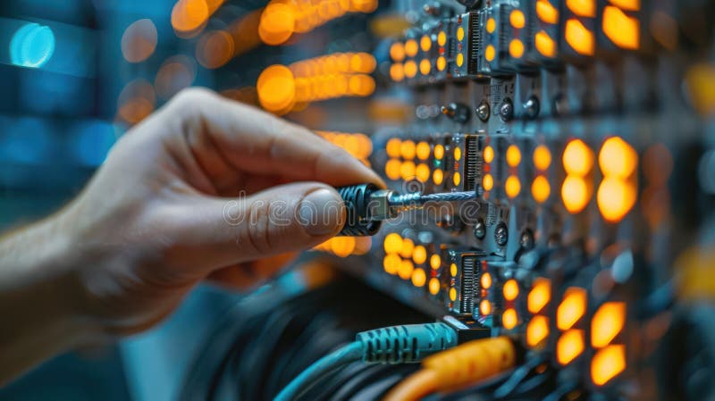 Internet Technician Maintaining Fibre Optic Connection with Opened ...