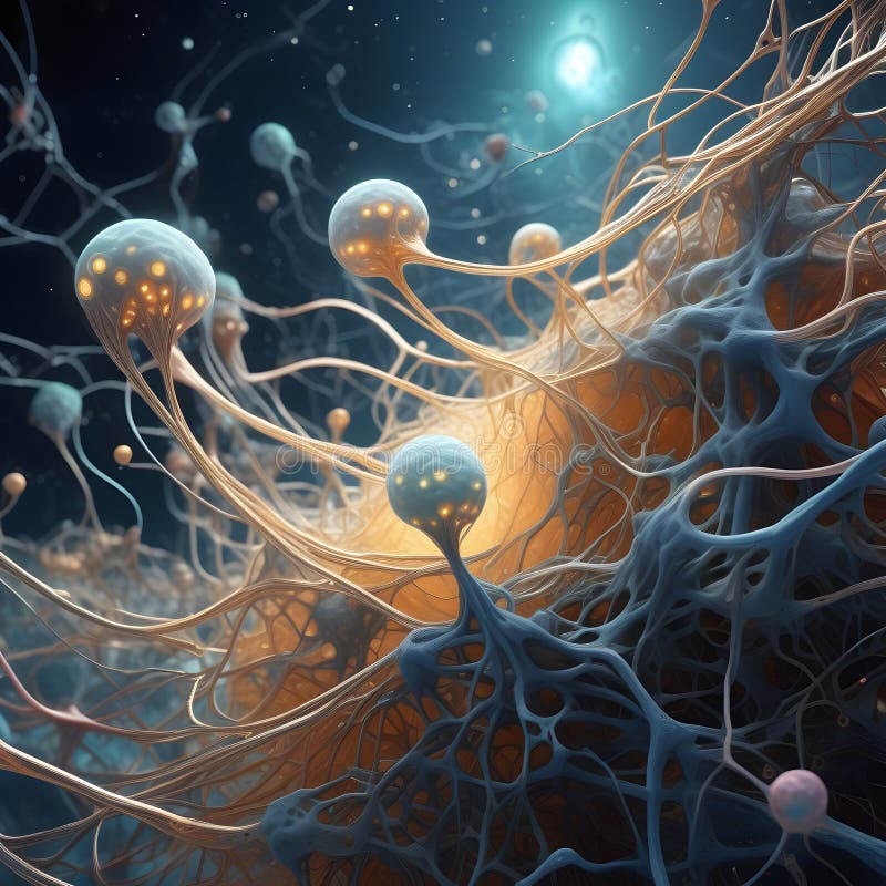 Bioluminescent Neural Network in Microscopic View Stock Image - Image ...