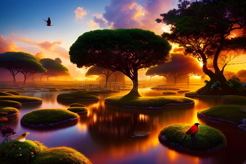 Image Depicts a Landscape Where a Variety of Natural Elements Coexist ...