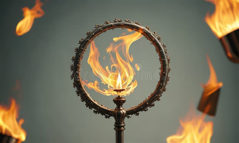 Black Metal Ring with Flame at Its Center is Surrounded by Flames ...