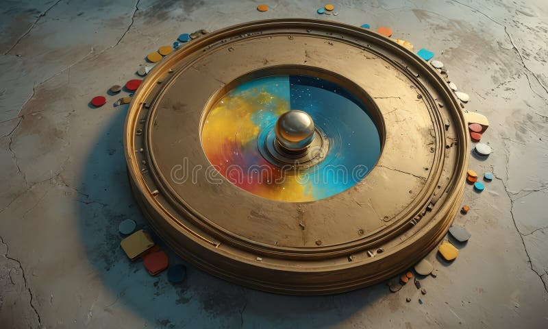 Metallic Object with Circular Opening and Vibrant, Swirling Pattern ...