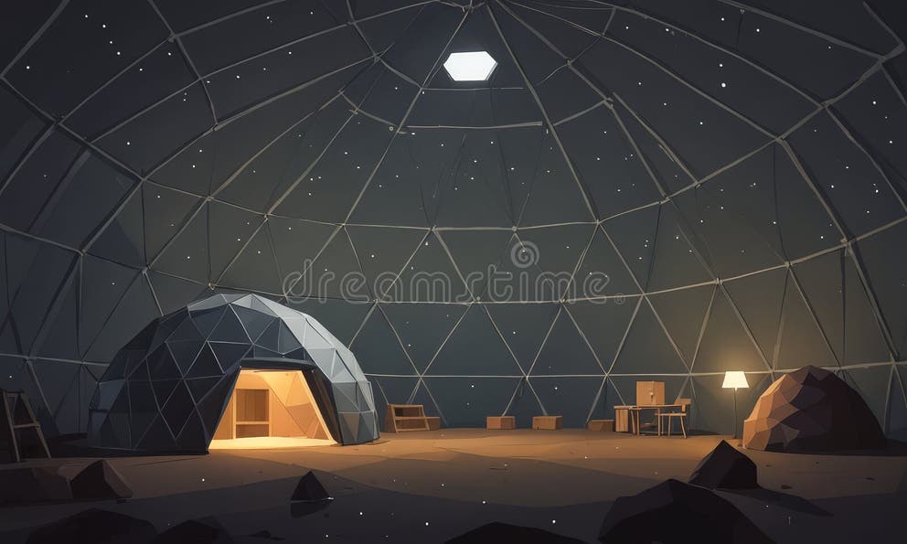Digital Dome-shaped Room with Single Light Source, Featuring Large Open ...