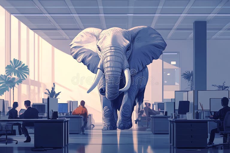 Immense Elephant in Modern Office Space Workers Seem Unaware Stock ...