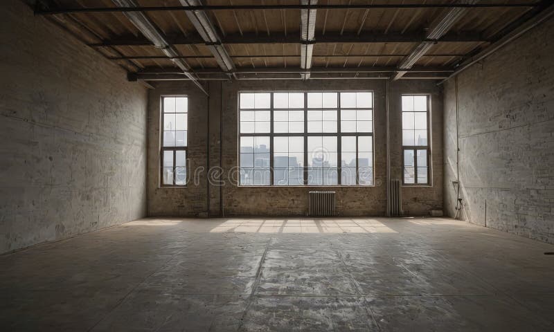 Empty Room with Concrete Walls and Large Window, Featuring View ...